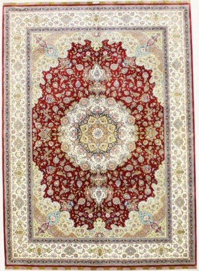 Red Nanyak Rug #2627 • 5′7″ x 7′10″ • 100% Silk • Hasan's Rugs