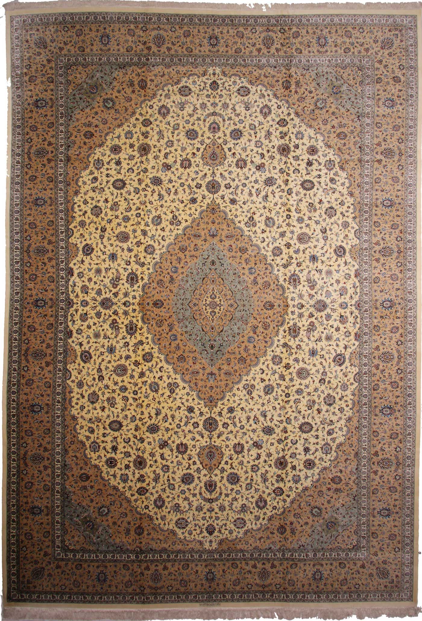 Ivory Ghum Rug #14097 • 12′10″ x 19′8″ • 100% Silk • Hasan's Rugs