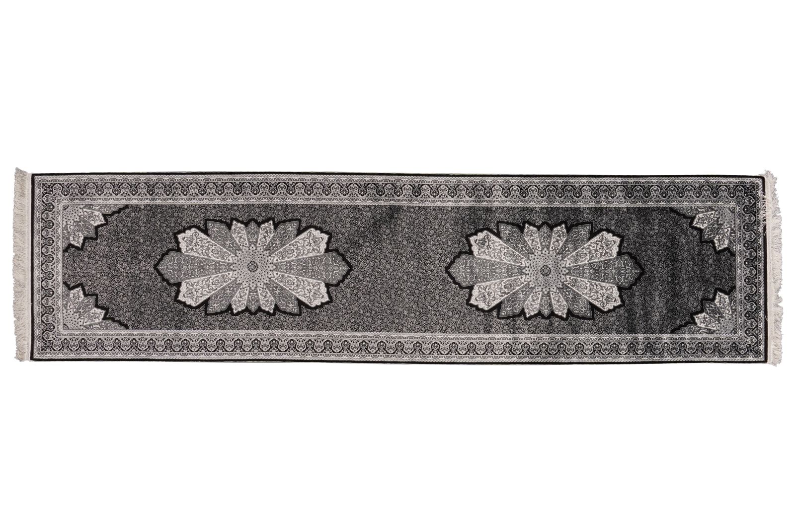 Black SILK ANTEP Rug #22000 • 2′11″ x 9′6″ • Bamboo Silk • Hasan's Rugs