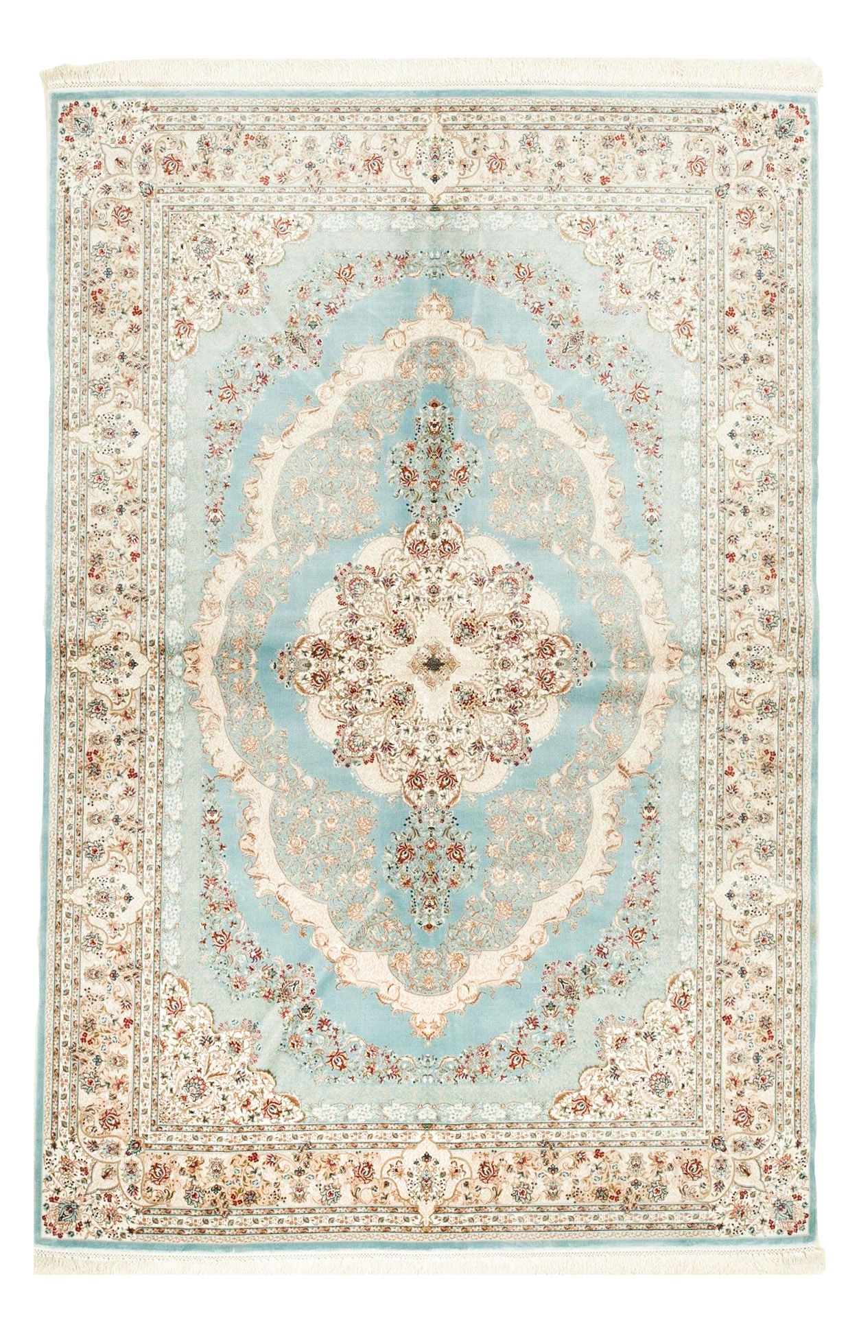 Light Blue SILK ANTEP Rug #15277 • 5′2″ x 7′6″ • Bamboo Silk • Hasan's Rugs