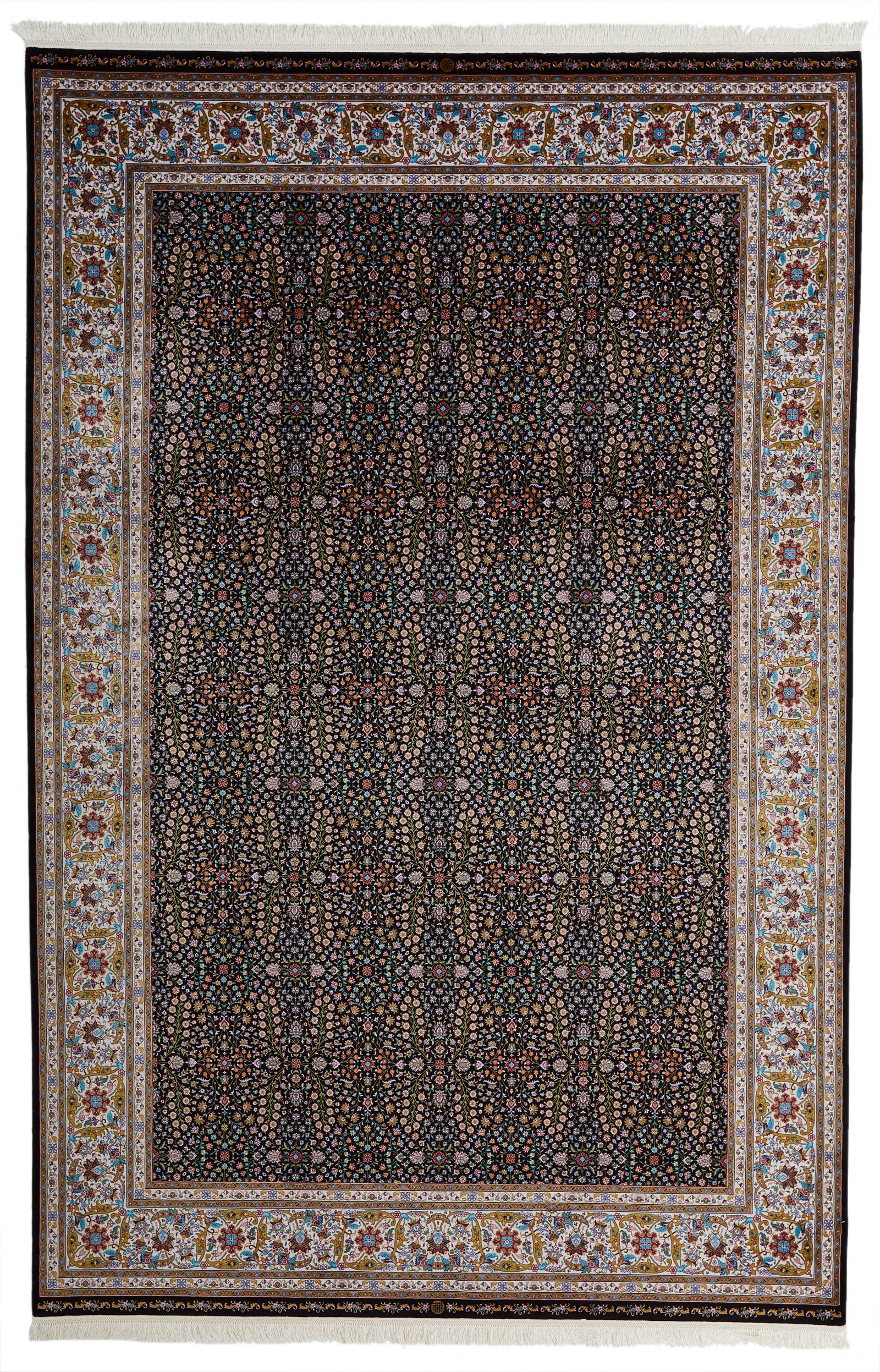 Black SILK ANTEP Rug #22259 • 6′7″ x 9′10″ • Bamboo Silk • Hasan's Rugs