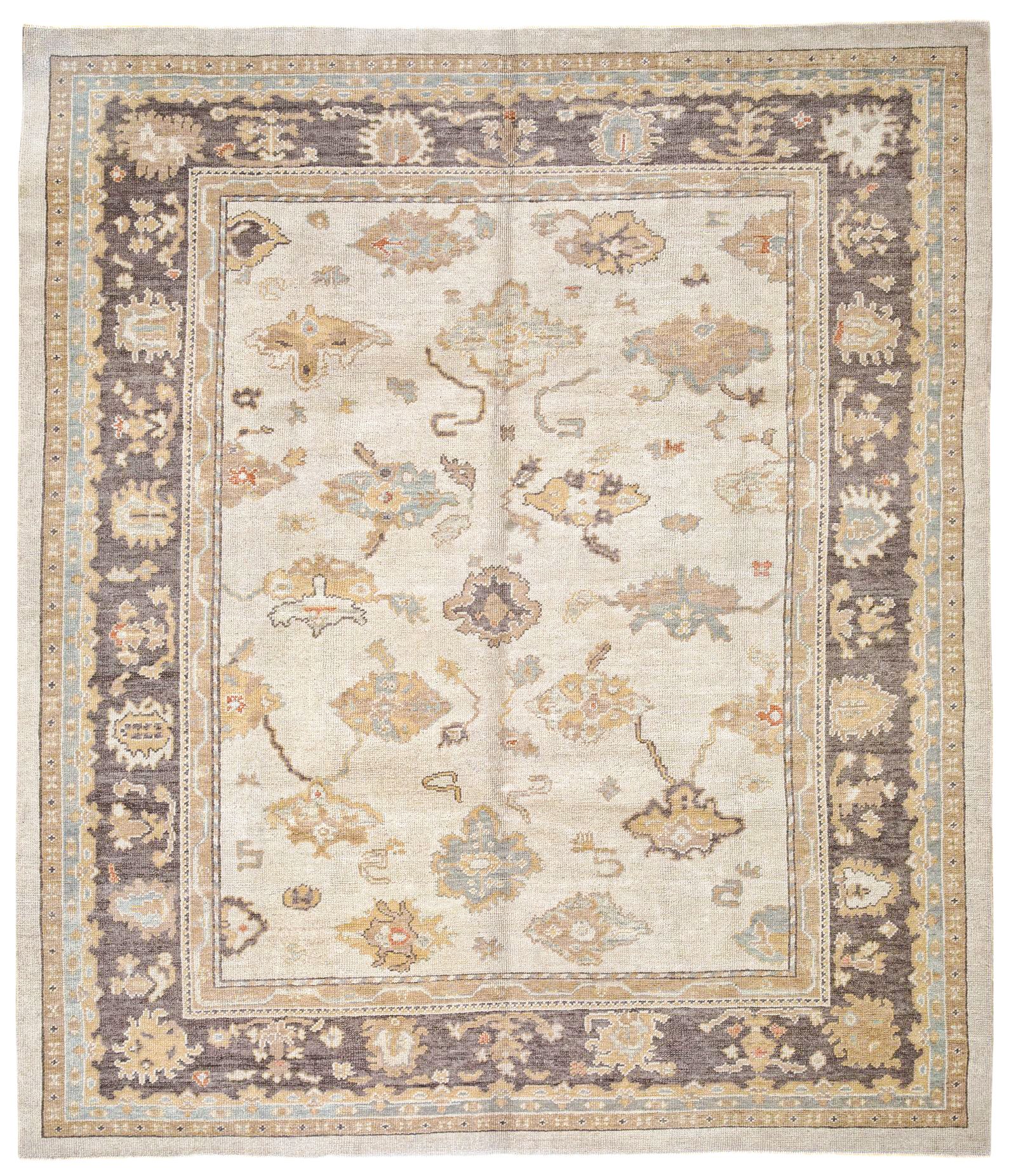 Ivory Ushak Rug #9303 • 8′4″ x 9′10″ • 100% Wool • Hasan's Rugs