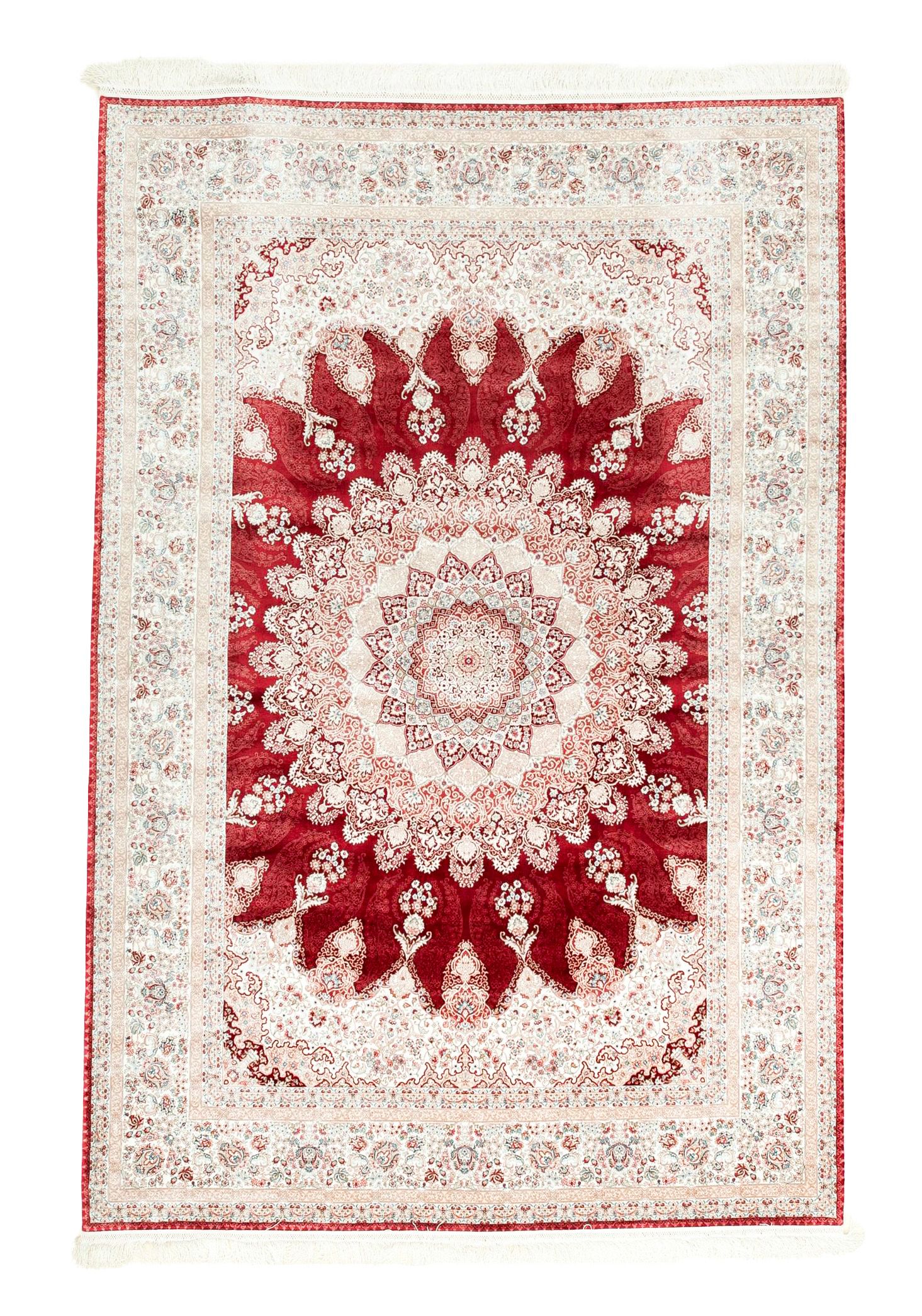 Red SILK ANTEP Rug #15474 • 5′2″ x 7′6″ • Bamboo Silk • Hasan's Rugs