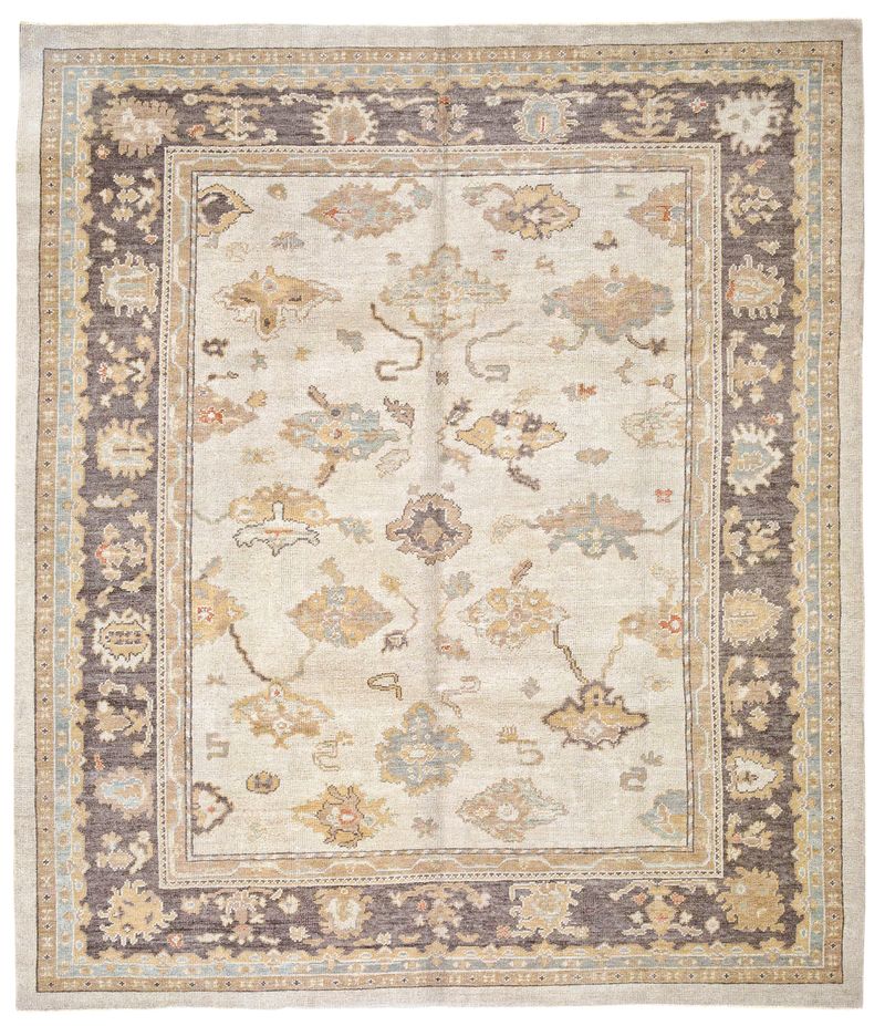 Ivory Ushak Rug #9303 • 8′4″ x 9′10″ • 100% Wool • Hasan's Rugs